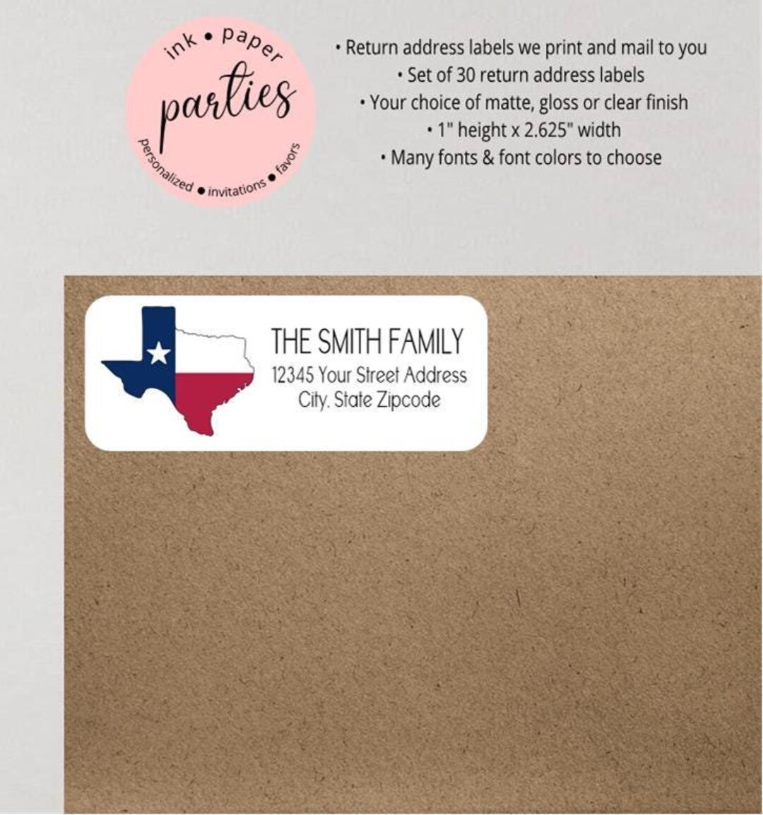 Texas Star State Return Address Labels Personalized Custom - We Print ...