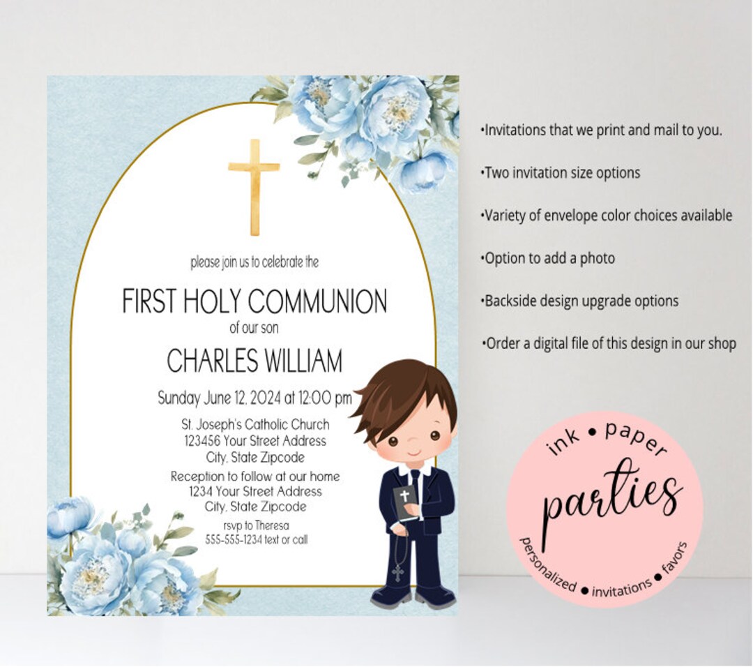 First Communion Invitation - 1st Holy Communion Party Invitations ...