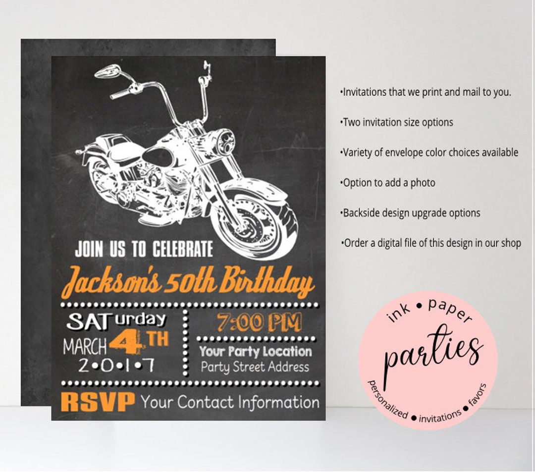 Motorcycle, Bike - Birthday Party - Personalized Invitations - Custom ...