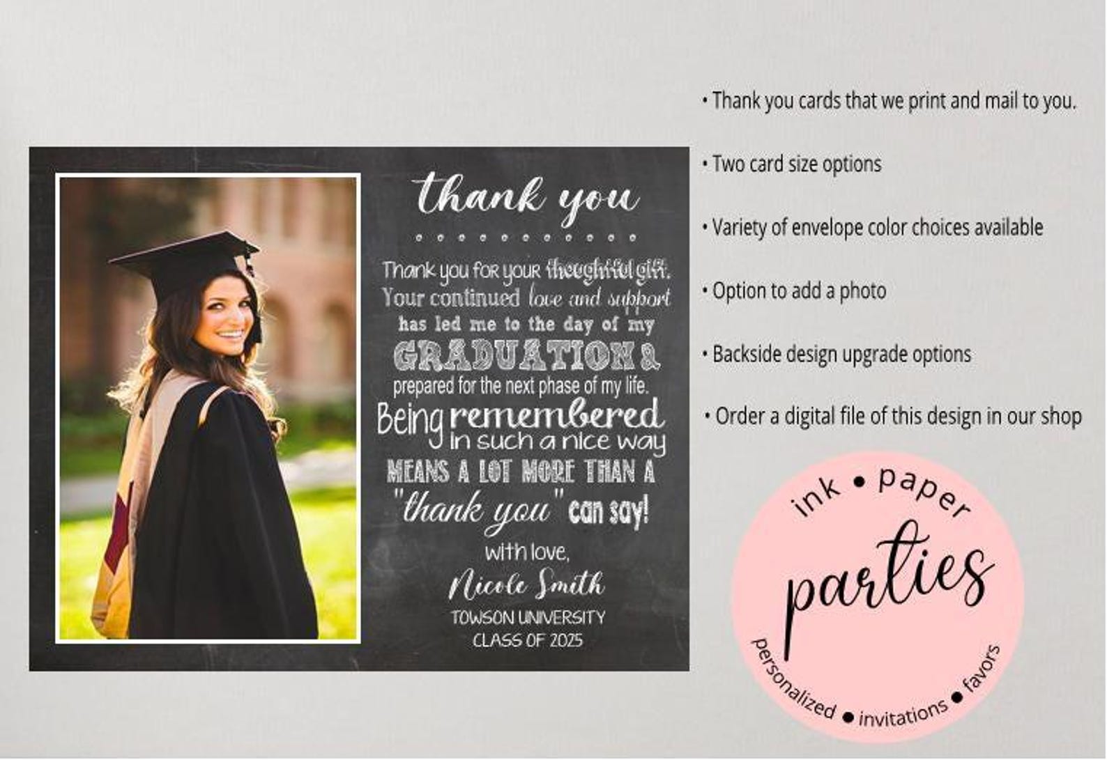 Graduation Thank You Cards - Graduate Thank You Note Card - Photo Thank ...