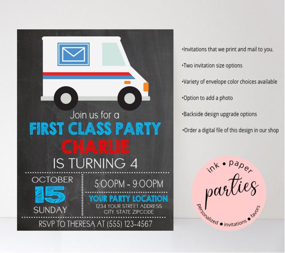 Mail Truck Invitation - Post Office Invitations - Birthday Party, Baby ...