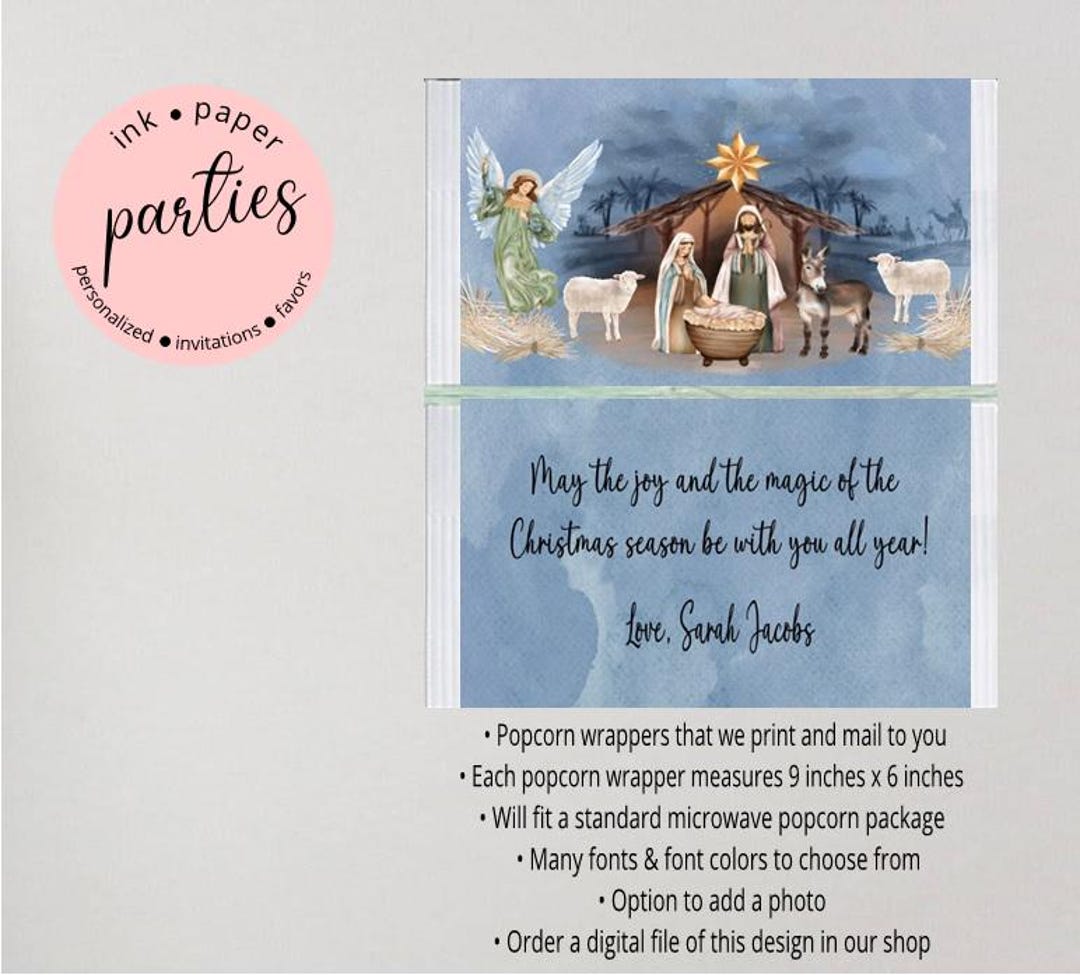 Christmas Nativity Popcorn Party Wrappers Favors ~ We Print and Mail to ...