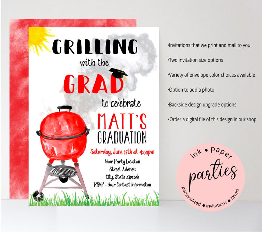 Graduation BBQ Barbeque Summer Cookout Grill Birthday Party Invitations ...