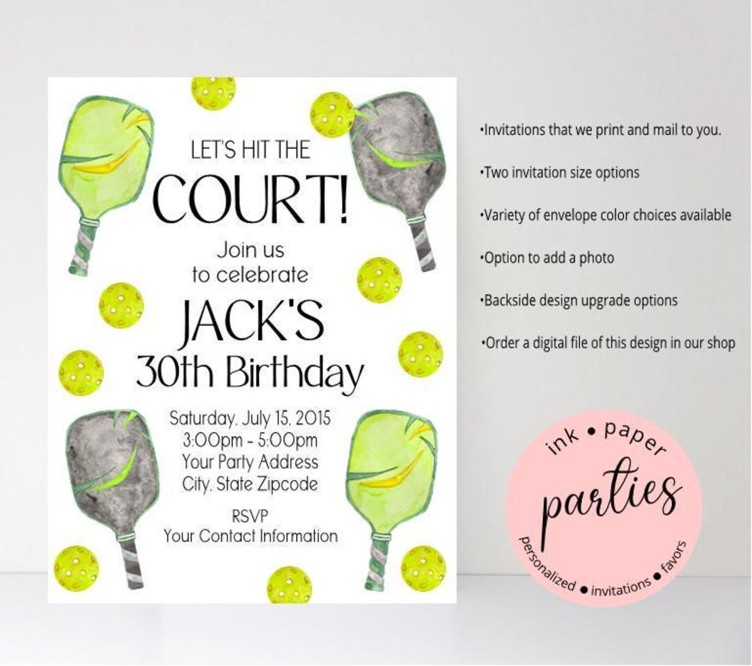 Pickleball Sports Ball Raquet Birthday Party Invitations Invites ...