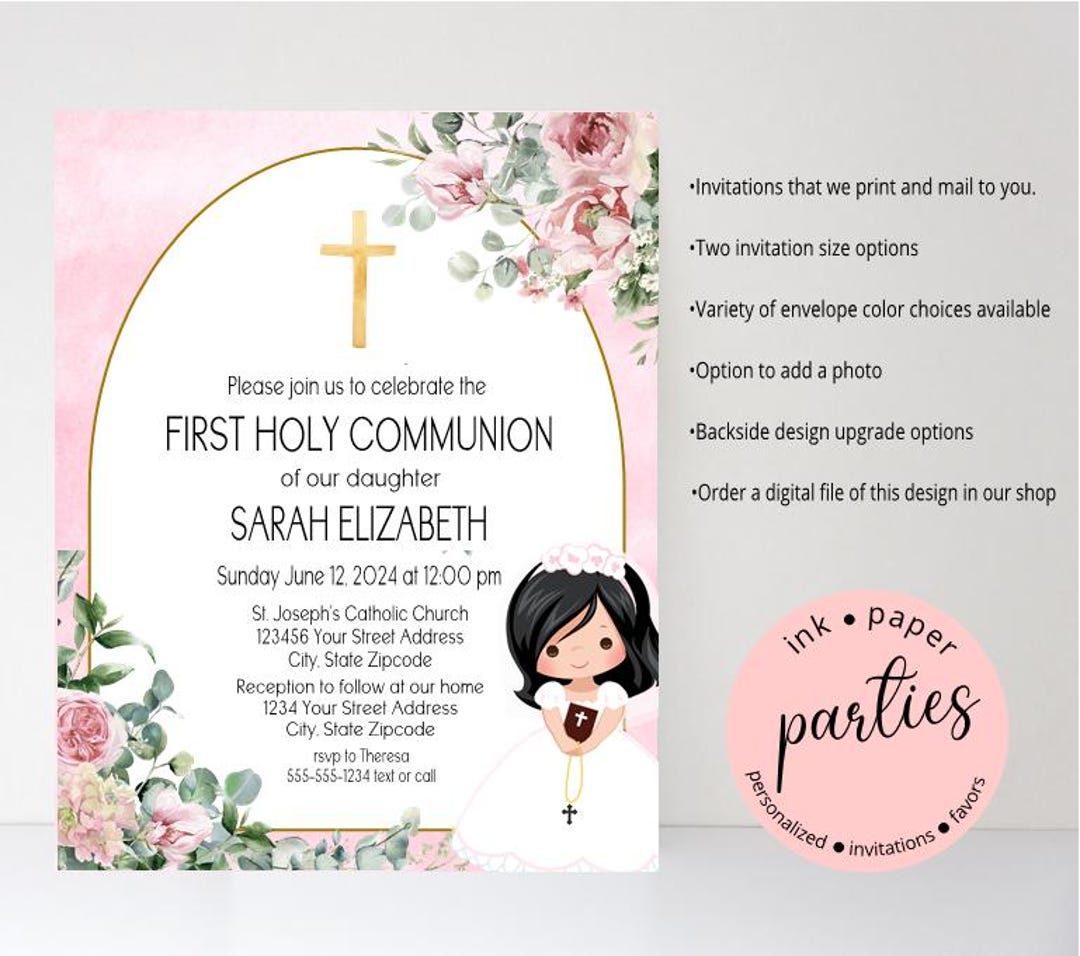 First Communion Girl Invitation - 1st Holy Communion Party Invitations ...
