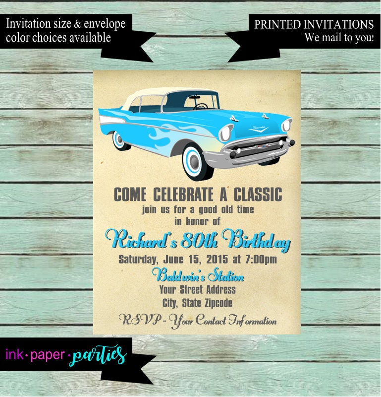 Vintage Classic Retro Car Birthday Party Invitations Invites | Etsy