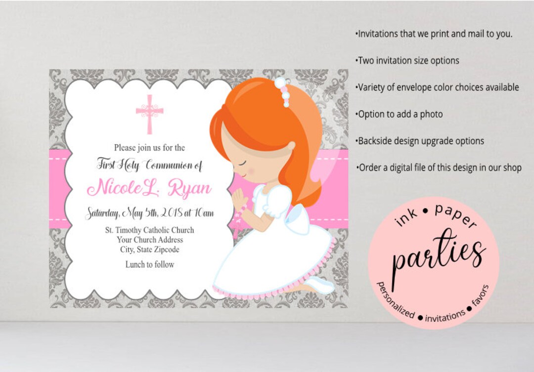 First Holy Communion Girl Party Invitations Invites - Etsy