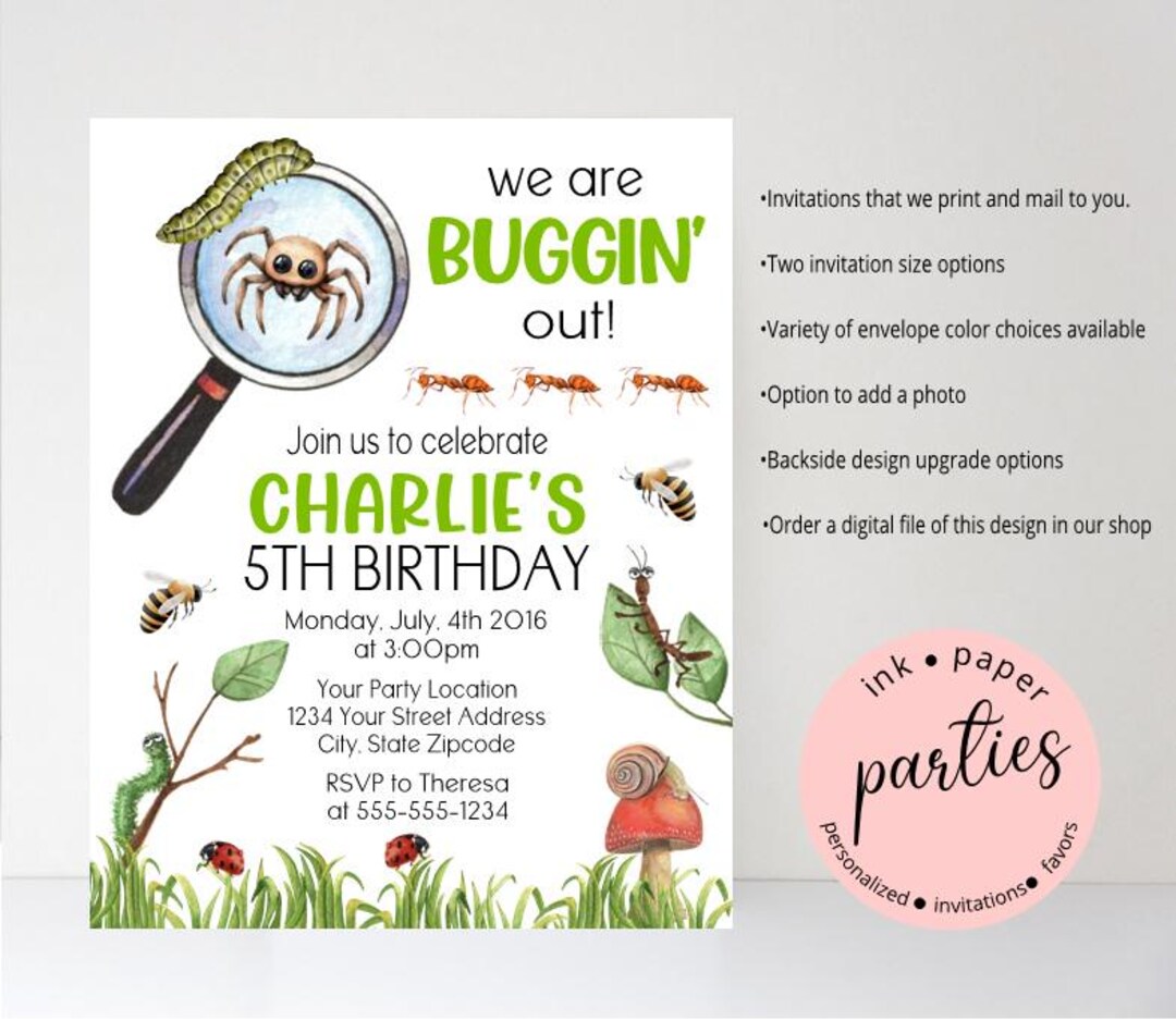 Bugs Birthday Party Invitation - Bugs, Insects Birthday Party ...