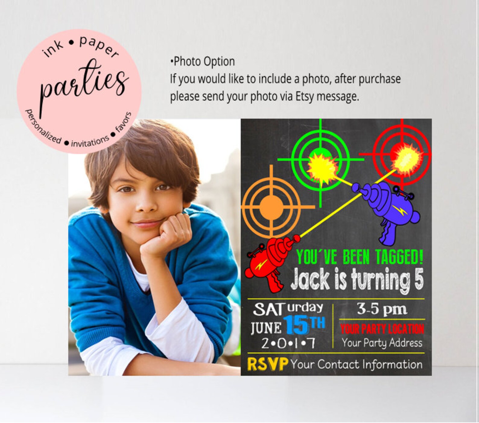 Laser Tag Guns Birthday Party Chalkboard Invitations Invites - Etsy