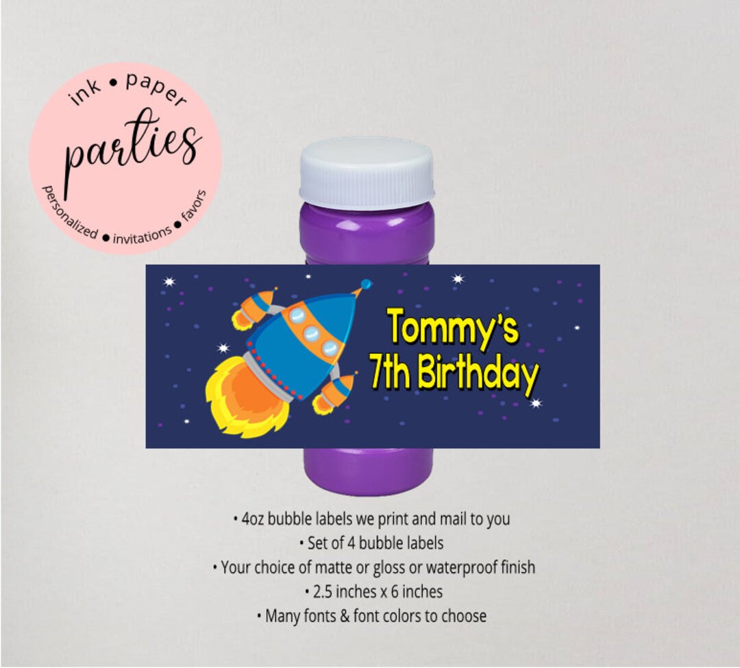 Outer Space Spaceship Rocket Birthday Party Bubble Labels Wrappers ...