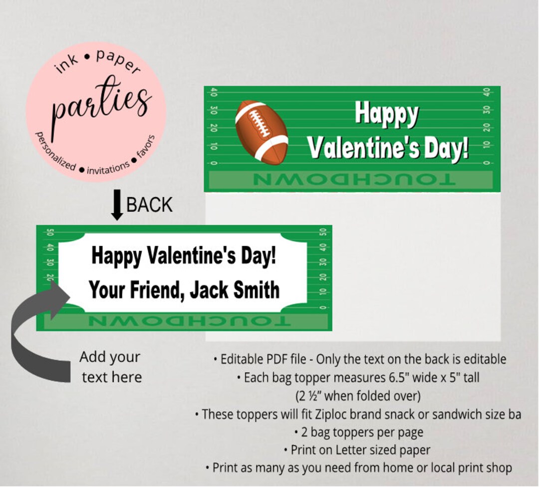 EDITABLE Football Sports Valentine's Day Kids Valentine Candy Goody ...