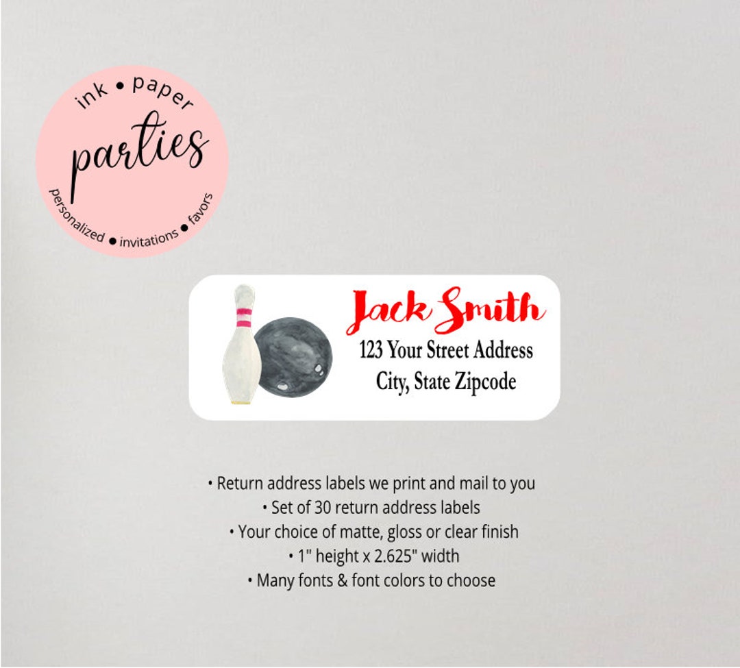 Bowling Ball Pins Sports Return Address Labels Personalized Custom We ...