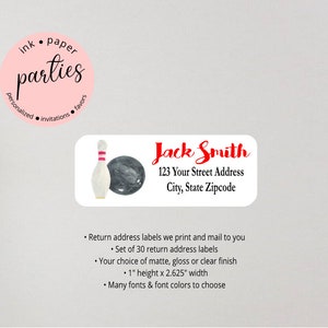 Bowling Ball Pins Sports Return Address Labels Personalized Custom We ...