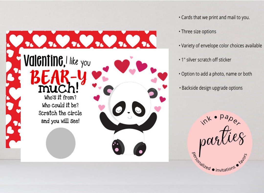 Panda Bear Themed Valentine Cards, School Valentines, Class Valentines ...