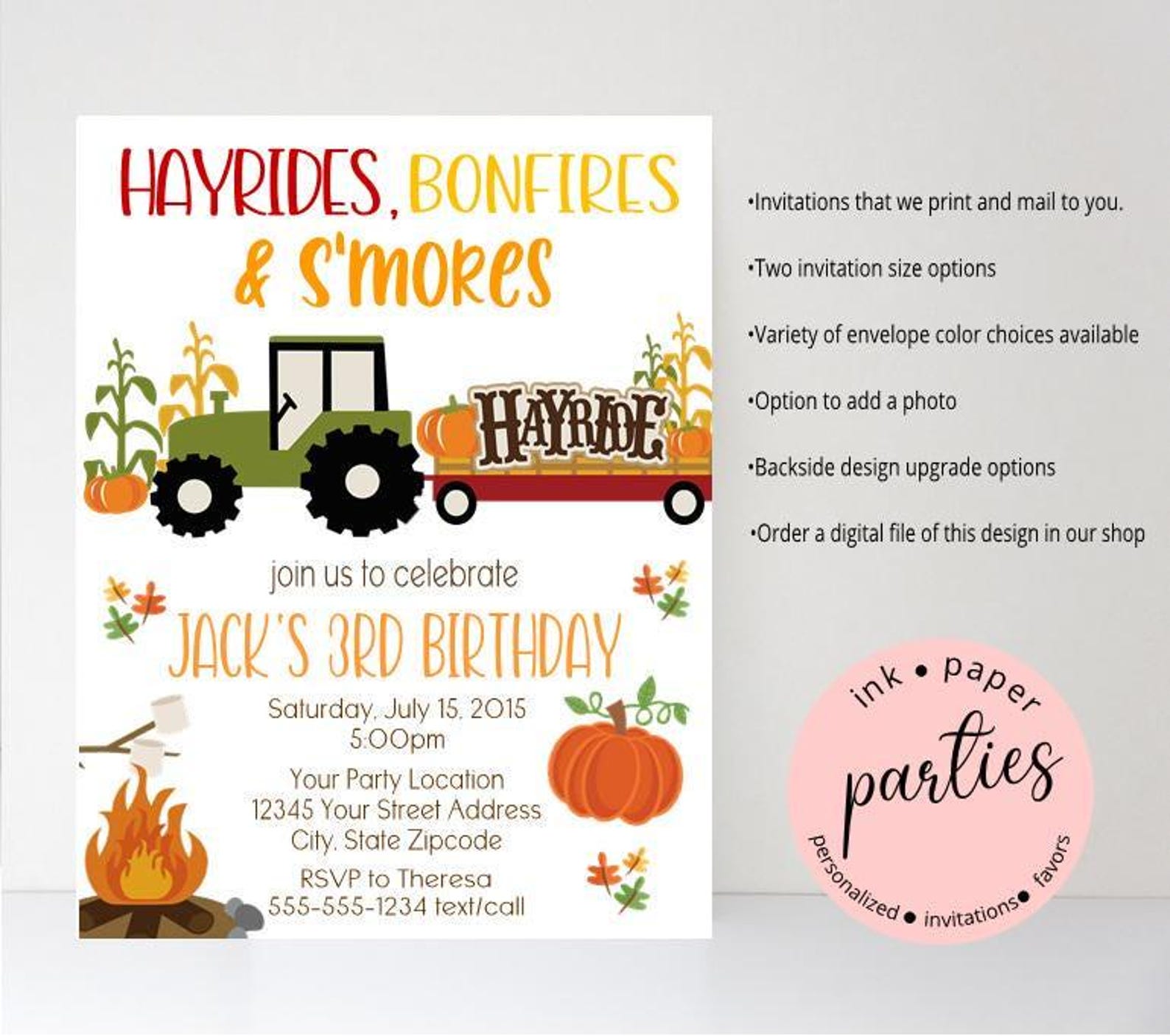 Fall Festival Invitation - Hayrides, Bonfire, S'mores Pumpkin Birthday ...