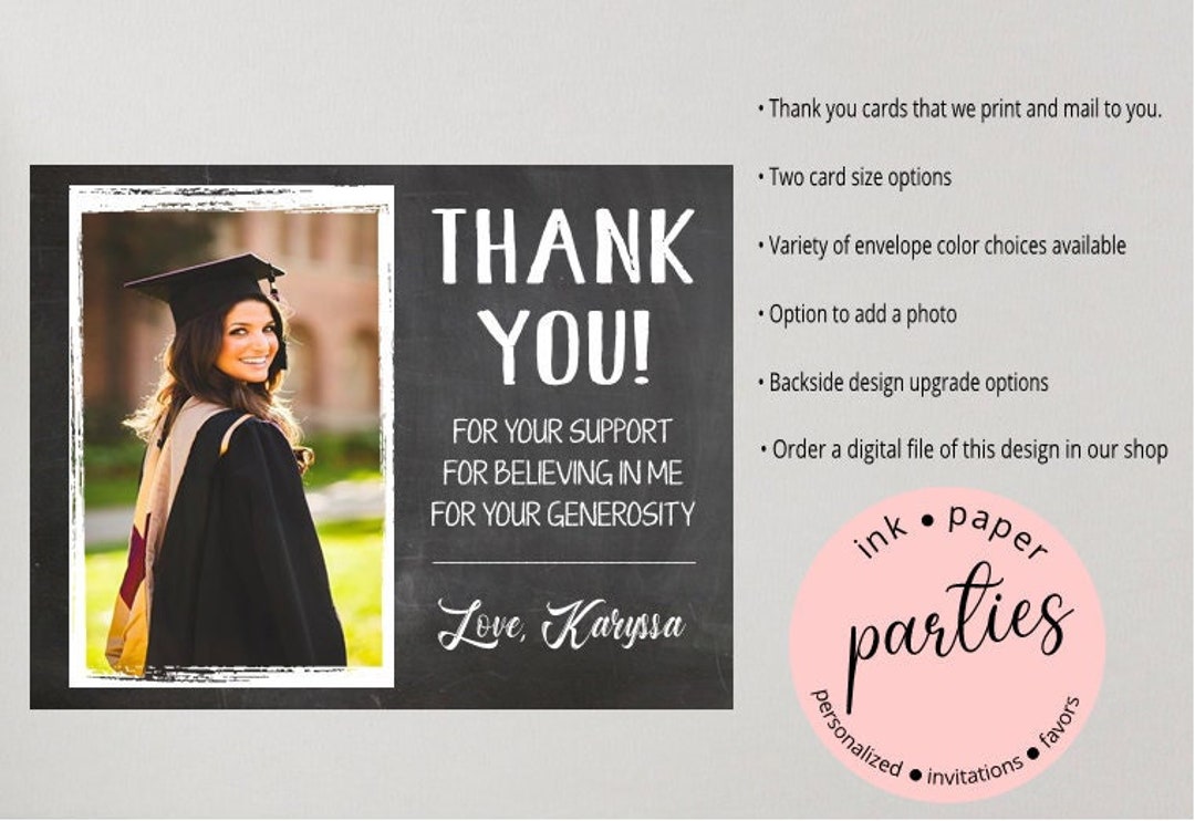 Graduation Graduate YOUR PHOTO Party Thank You Note Cards Personalized ...