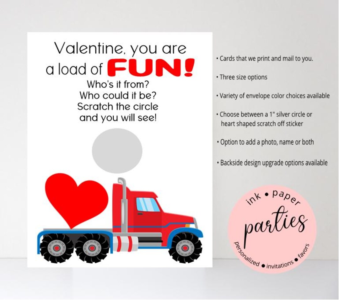 Semi Truck Valentine Card Valentine's Day Cards Classroom Valentines ...