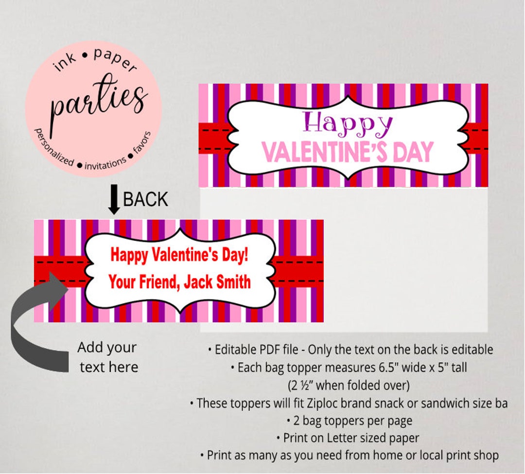 EDITABLE Valentine's Day Kids Valentine Candy Goody Party Goodie Favor ...