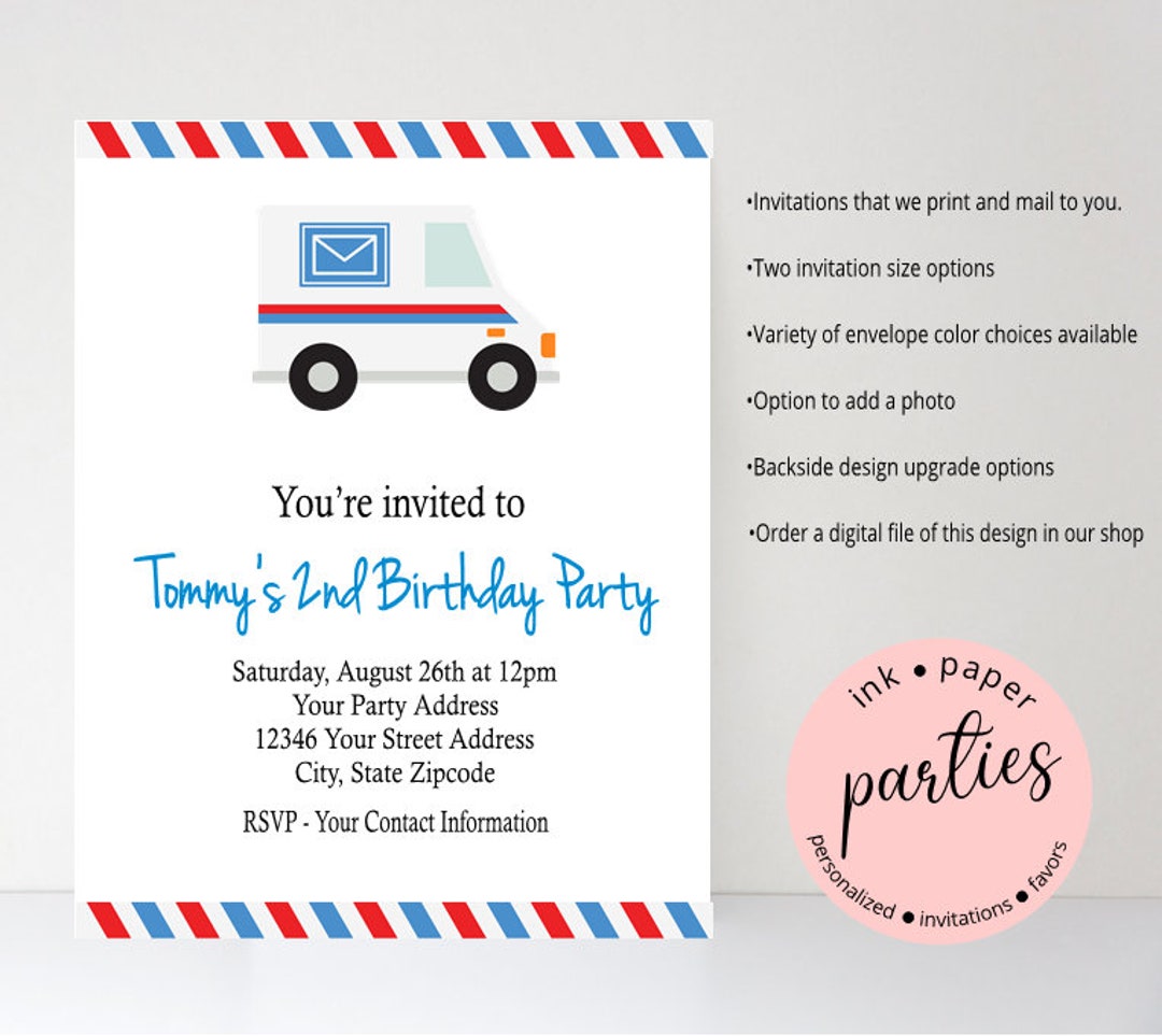Mail Truck Invitation - Post Office Invitations - Mailman, Mailwoman ...