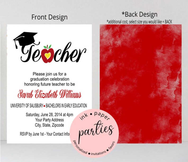 Graduation Graduate Teacher Education School Party Invitations - Etsy