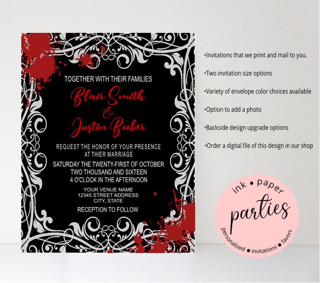 Vampire Invitation Blood Gothic Halloween Wedding Bridal Shower ...