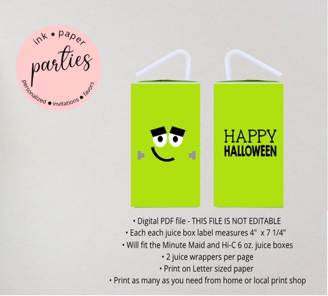 Printable Halloween Monster Frankenstein Juice Box Wrappers - Etsy