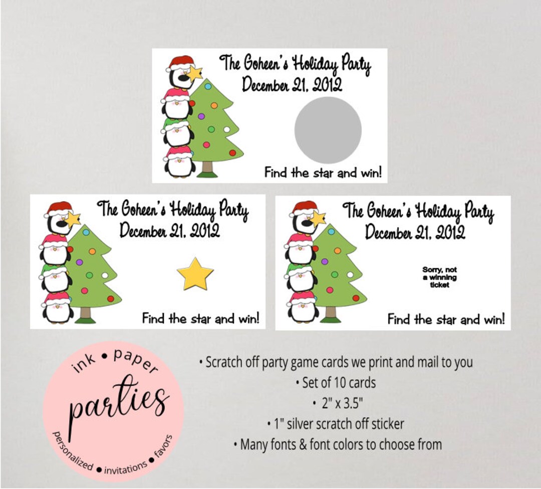 Holiday Christmas Party Scratch off Tickets Cards Favor Favors Game ...