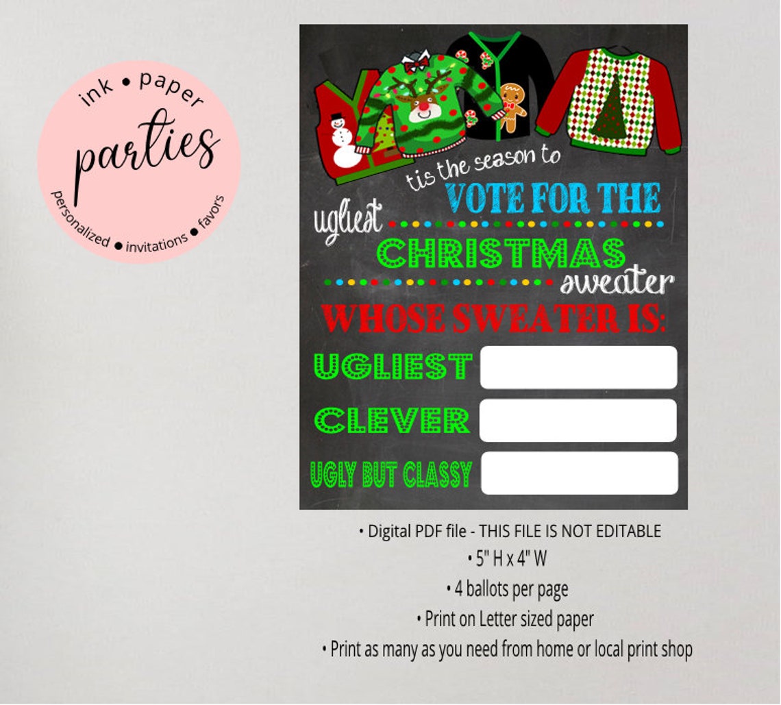 Instant Download ~ DIY ~ Printable Christmas Holiday Ugly Tacky Sweater ...