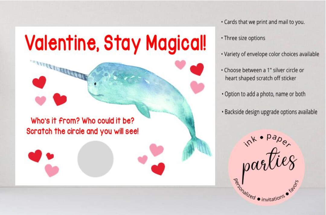 Narwhal Whale Valentine Card Valentine's Day Cards Classroom School ...