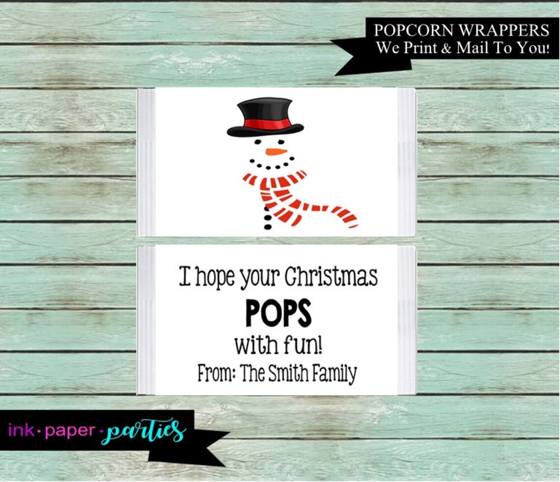 Holiday Christmas Snowman Popcorn Party Wrappers Favors We | Etsy