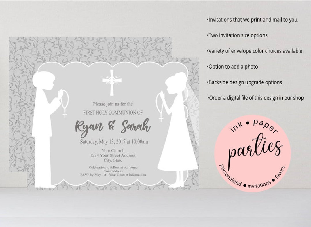 Twin Twins ANY COLOR First Communion Confirmation Baptism Invitation ...