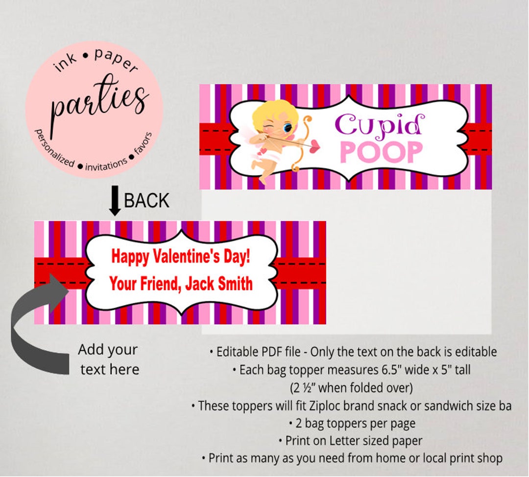 EDITABLE Cupid Poop Valentine's Day Kids Valentine Candy Goody Party ...