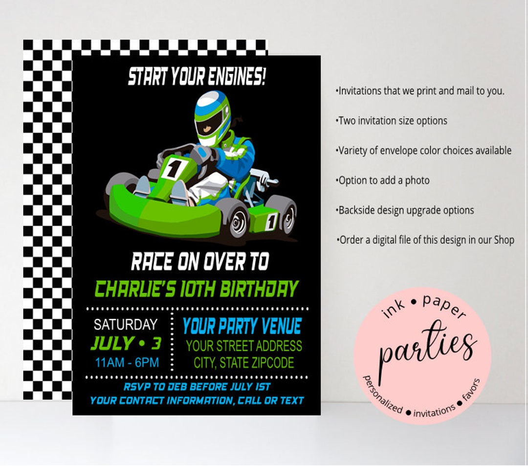 Go Kart Invitation - Go Karts, Racing Birthday Party Invitations ...