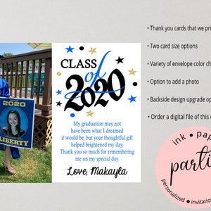 Graduation Graduate YOUR PHOTO Party Thank You Note Cards Personalized ...