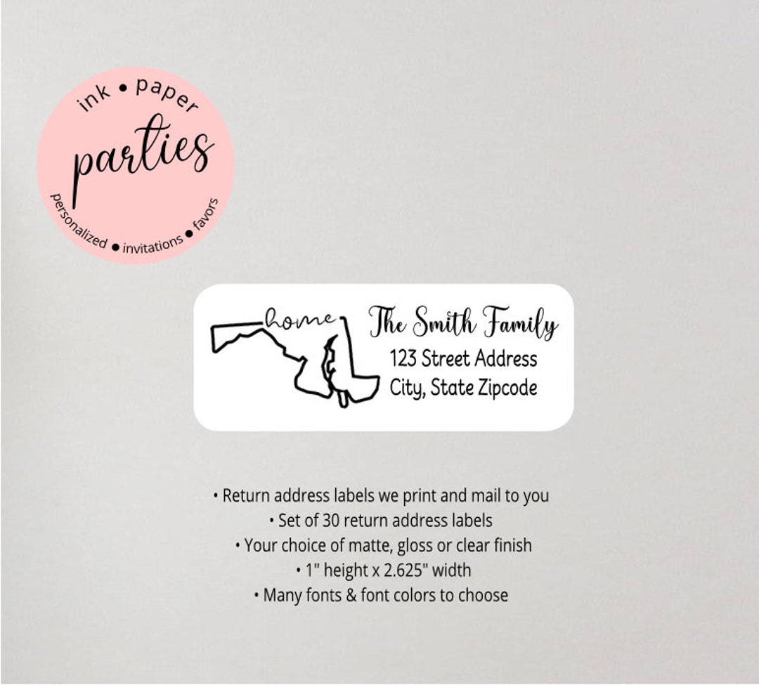 Maryland State Return Address Labels Personalized Custom We Print and ...
