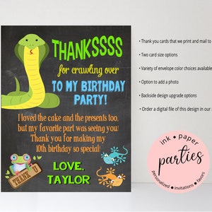 Reptile Snake Lizard Frog Chalkboard Birthday Party Thank You Note ...