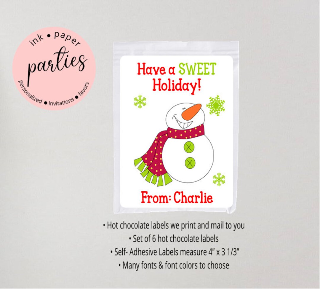 Christmas Holiday Snowman Hot Chocolate Cocoa Labels Birthday Party ...