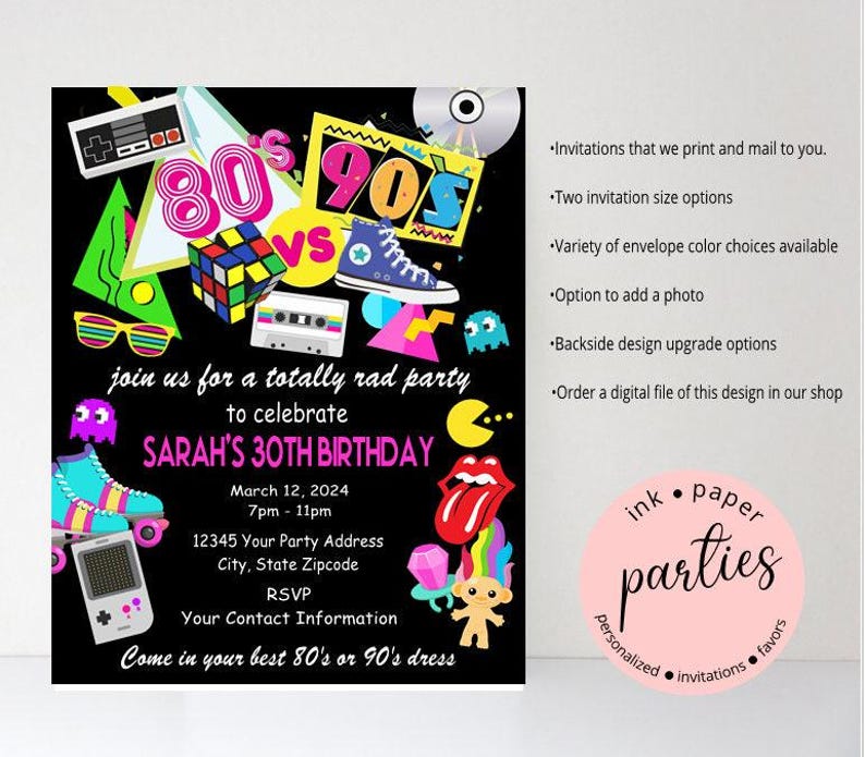 80's Vs. 90's Invitation - Hip Hop, Old School Rap Retro Birthday Party ...