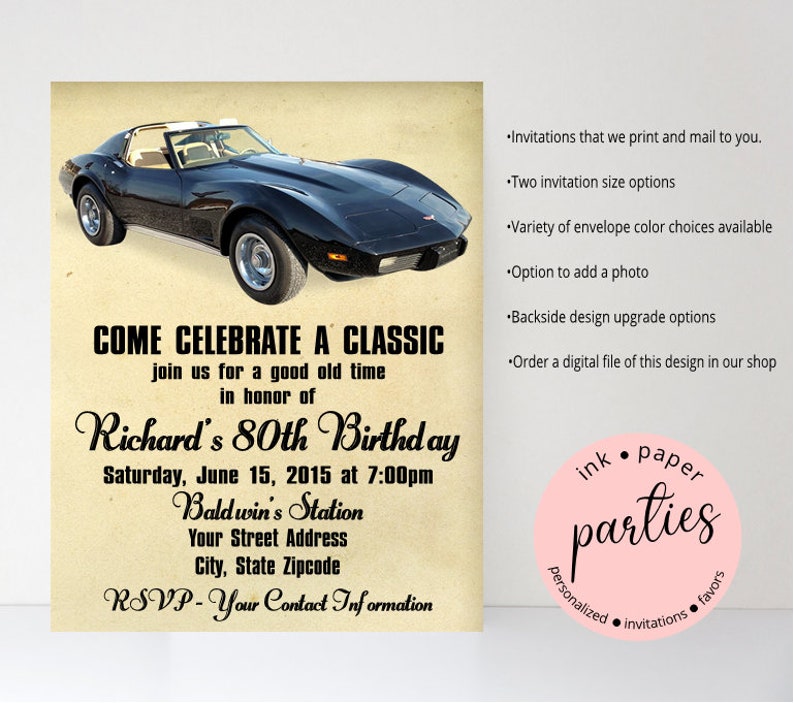 Vintage Classic Retro Car Birthday Party Invitations Invites - Etsy