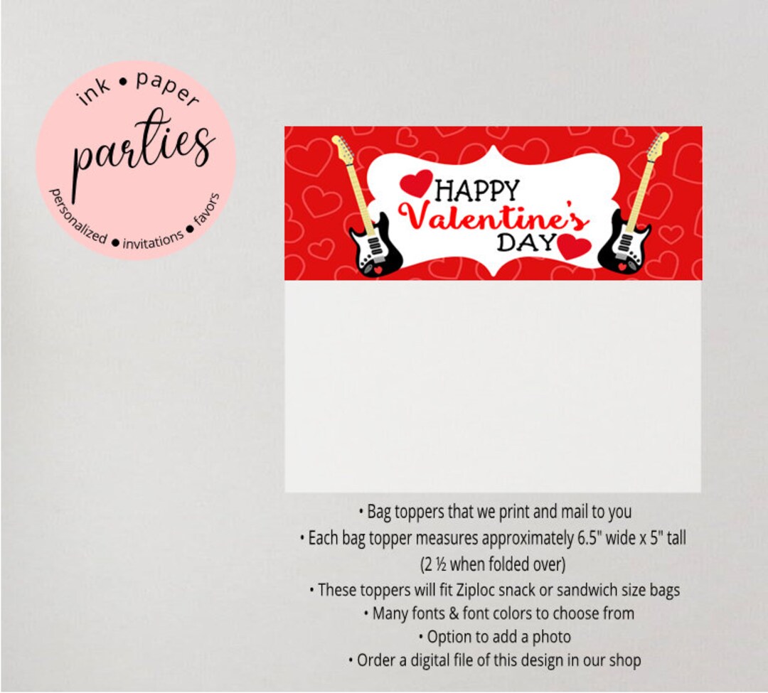 Guitar Rock N Roll Rock Star Valentine's Day Kids Valentine Candy Goody ...