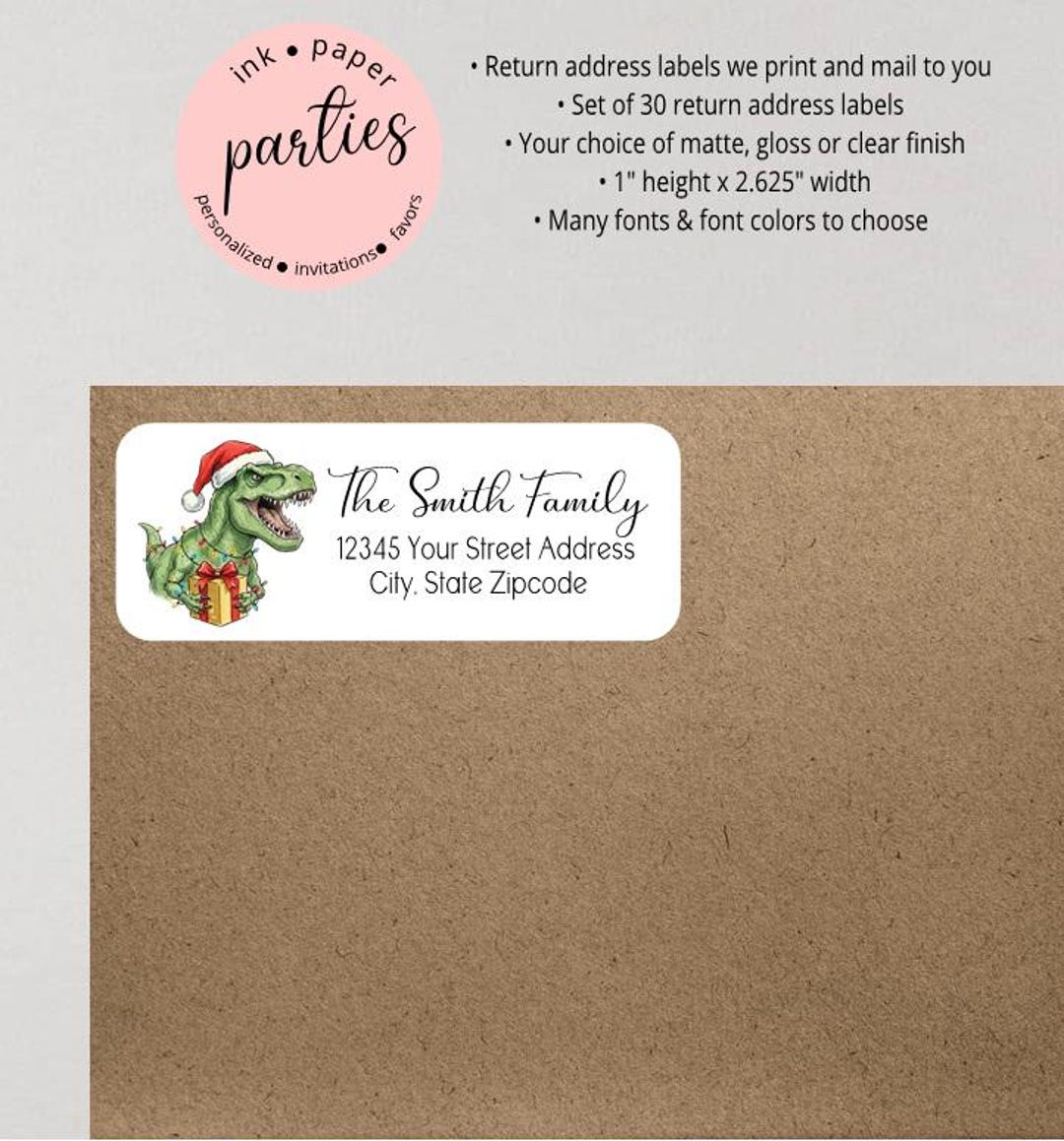 Christmas Return Address Labels, Dinosaur Address Labels - Holiday ...