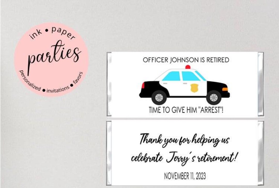 Police Officer Retirement Party Chocolate Candy Wrappers Favors ...