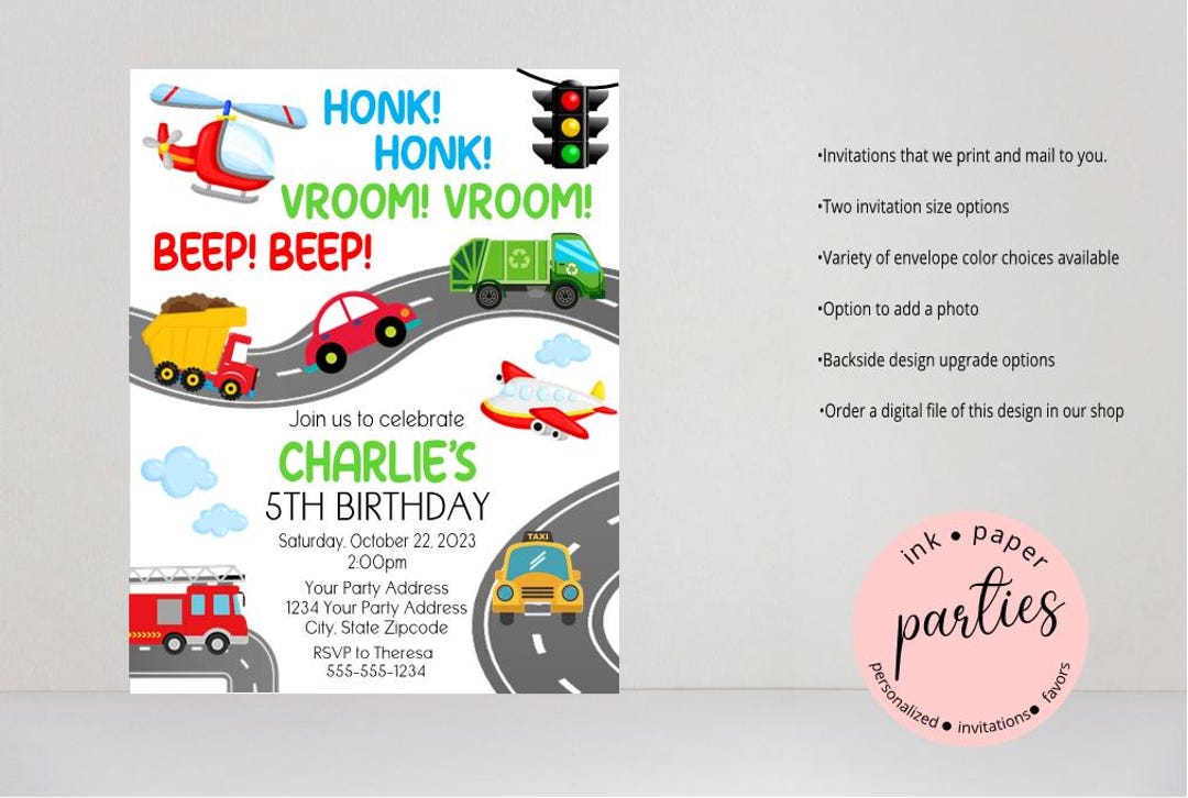 Transportation Invitation - Cars & Trucks Invitations - Vehicles ...