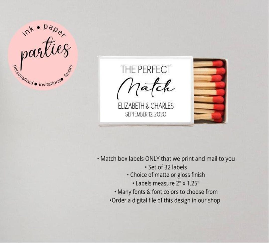 Wedding Match Box Labels - Matchbox Stickers - the Perfect Match ...
