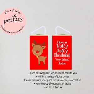 Reindeer Christmas Holiday or Birthday Party Favors Favor Favors Juice ...