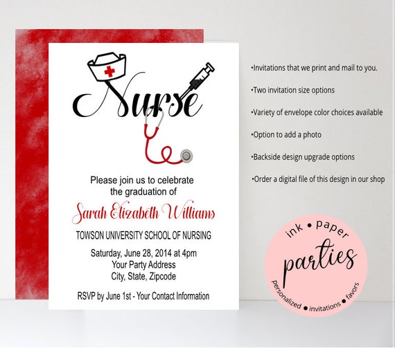 Graduation Graduate Nurse Nursing School Party Invitations | Etsy