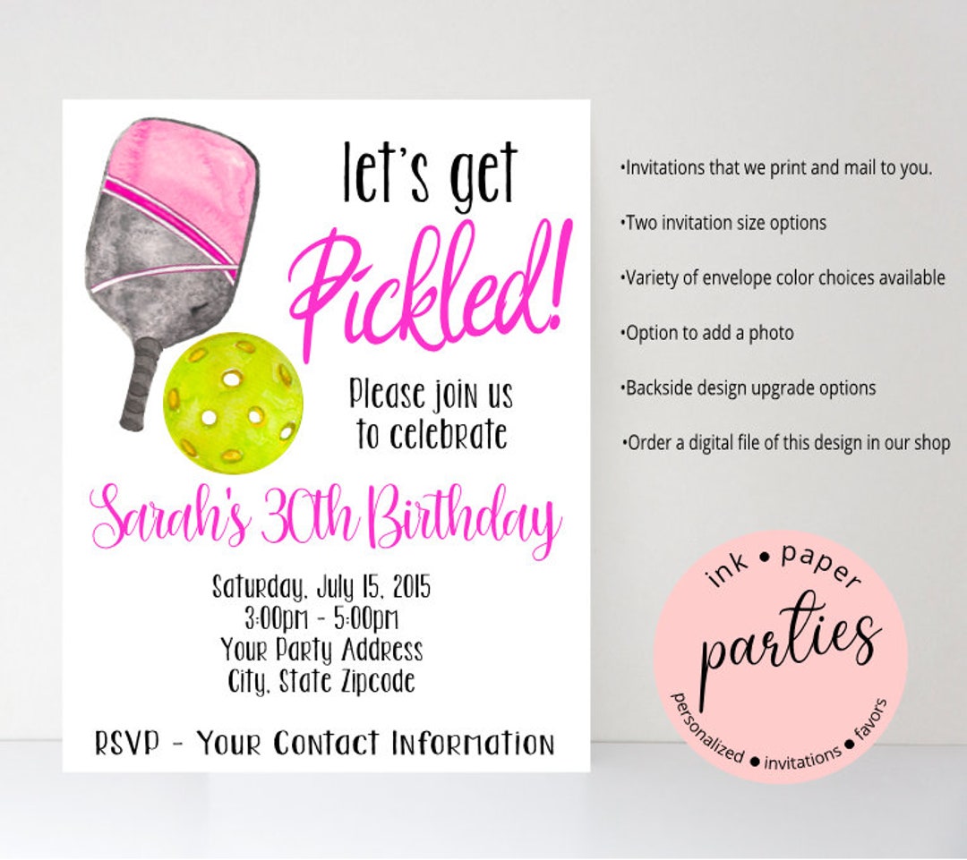 Pickleball Sports Ball Raquet Birthday Party Invitations Invites ...