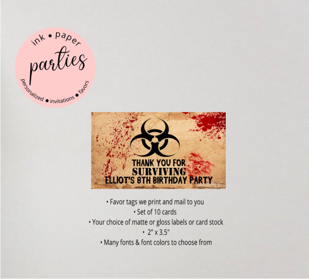 Zombie Walkers Virus Birthday Party Favors Favor Bag Tag Tags Card ...