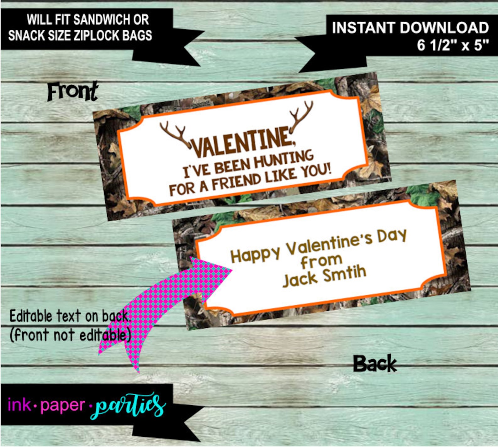 EDITABLE Hunting Deer Hunter Valentine's Day Kids | Etsy