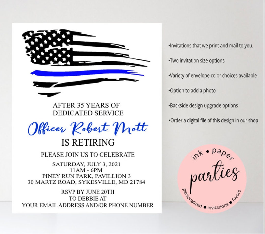 Police Officer Retirement Invitation - Police Department Retirement ...